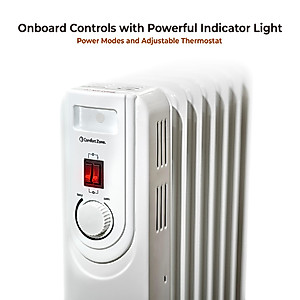 Comfort Zone Electric Oil-Filled Radiant Radiator Space Heater, Never Refill, Adjustable Thermostat, Tip-Over Switch & Overheat Protection System, Ideal for Home, Bedroom, & Office, 1,200W, CZ7007J