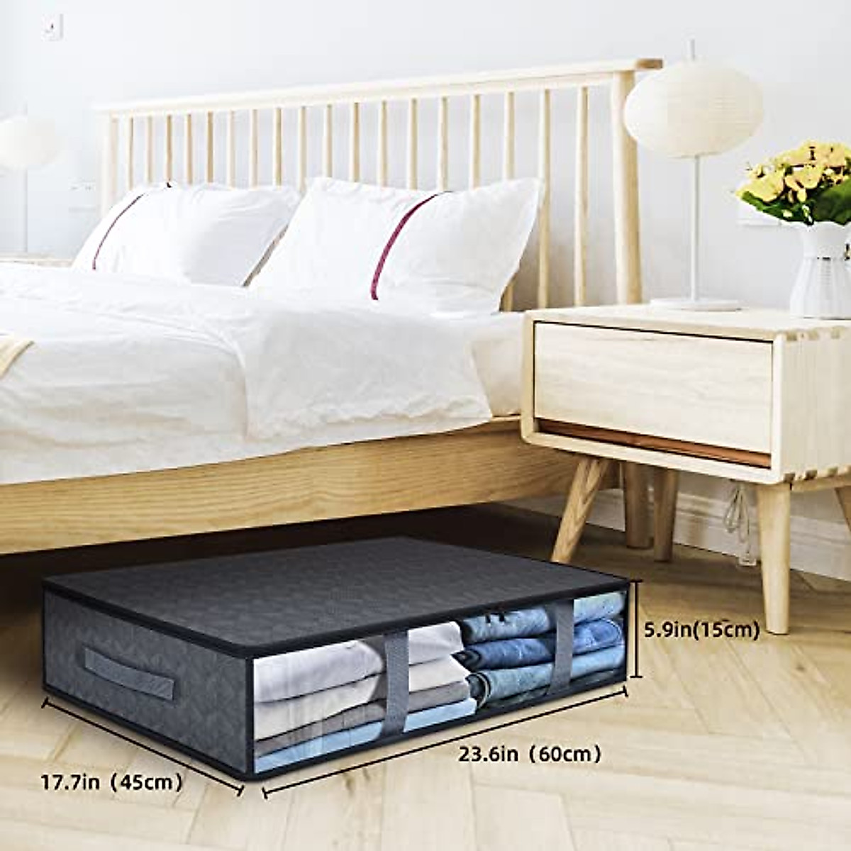 Uidducpu Storage Bins,Under Bed Storage Containers,Foldable Clothes Storage bags with Clear Windows and Reinforced Handles,for Clothing, Blanket, Sweaters, Comforter,Toys,Grey, 3-Pack