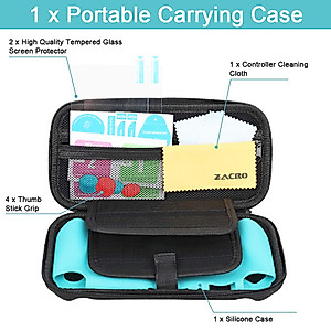 Zacro Carrying Case kits for Nintendo Switch Lite, can Store 20 Game Cassettes, include 1 Silicone Grip Protector, 2 HD screen protectors, 1 Type-C Charging Cable and 2 pairs Handle Caps