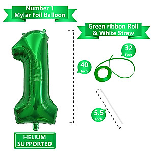 40 Inch Dark Green Number Balloons, Helium Mylar Foil Number Balloons for Birthday, Number 1 Balloon for Party Celebration Decorations Graduations Anniversary Baby Shower Photo Shoot