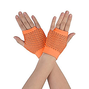 Allegra K Women's Fingerless Mesh 1980s Fancy Dress Party Costume Accessories Fishnet Gloves Long-1Pair Orange