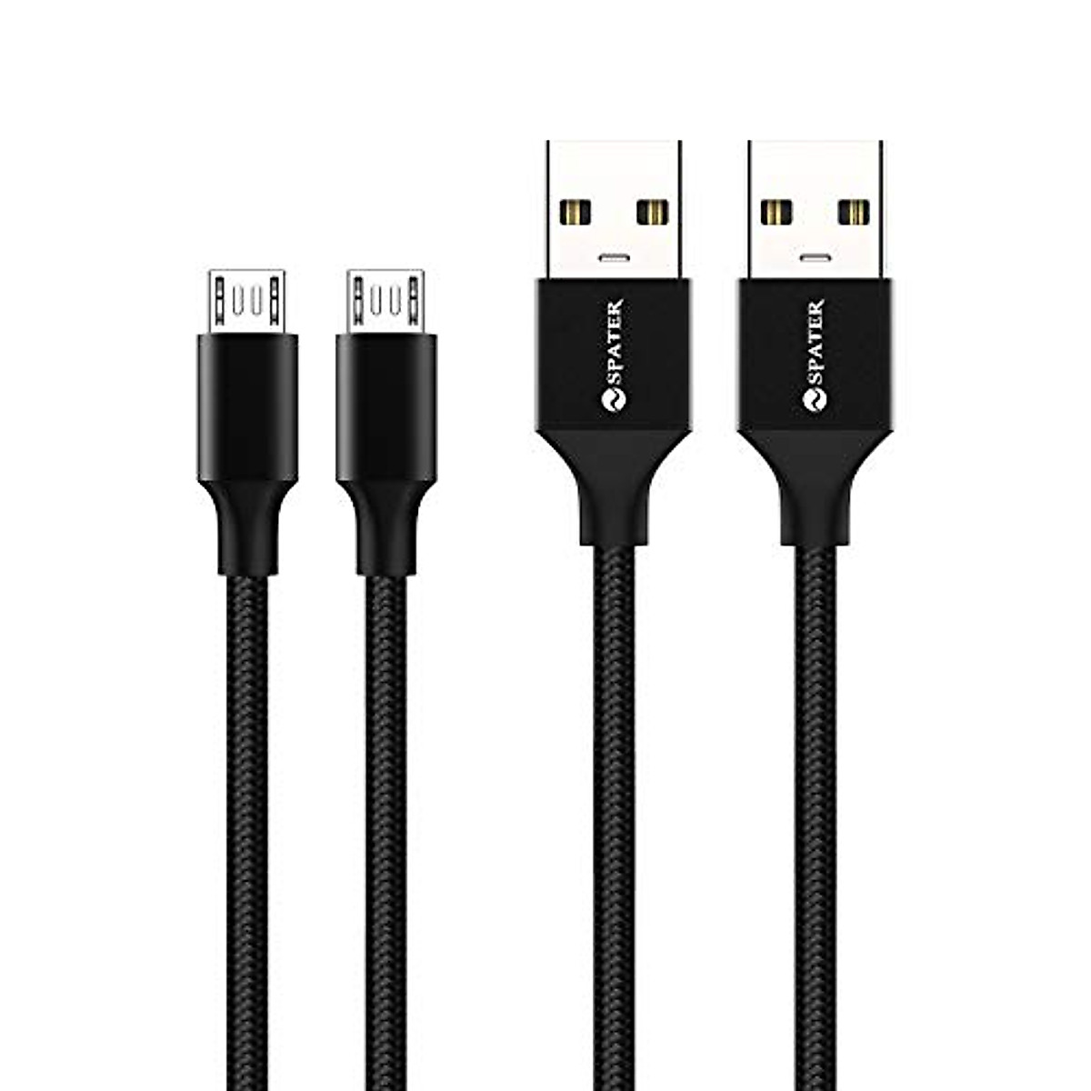Micro USB Cable, Spater Nylon Braided Cord Android Charger (2-Pack, 6.6 Feet) Sync and Fast Charging Cable Compatible with Samsung, Kindle, Android Smartphones, Moto G5, PS4 (Black)