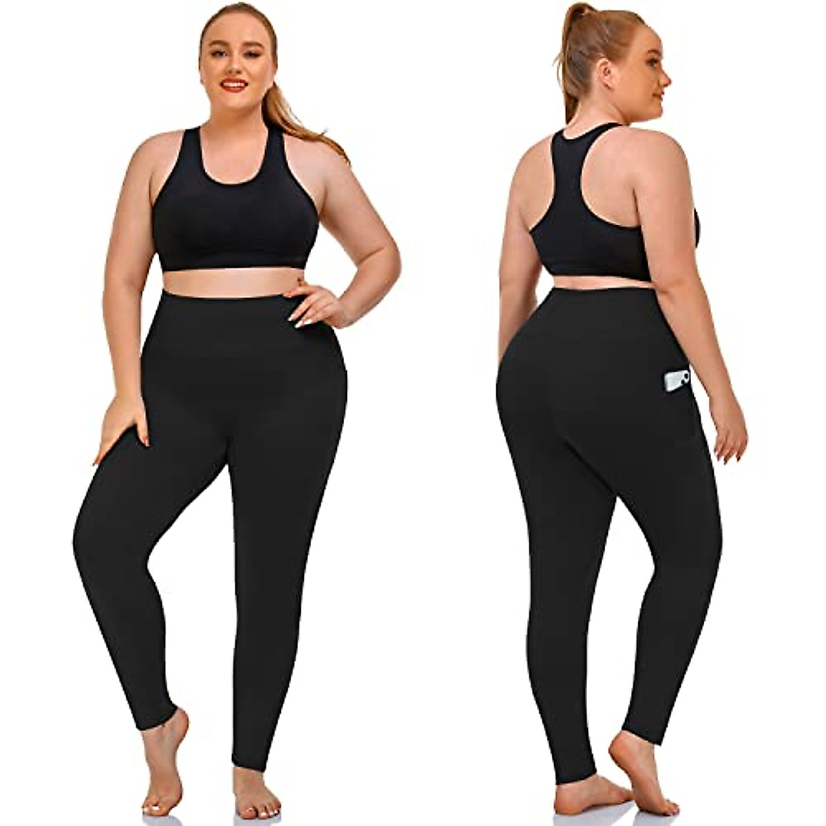 NEW YOUNG 3 Pack Plus Size Leggings with Pockets for Women,High Waist Tummy Control Workout Yoga Pants (3X-Large, Black/Black/Black)