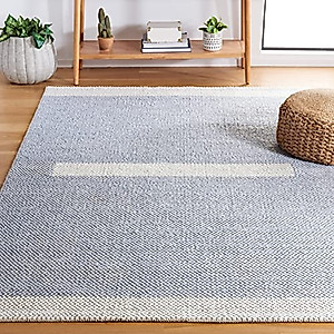 SAFAVIEH Natura Collection Accent Rug - 3' x 5', Light Blue & Ivory, Handmade Flat Weave Modern Stripe Wool, Ideal for High Traffic Areas in Entryway, Living Room, Bedroom (NAT324L)