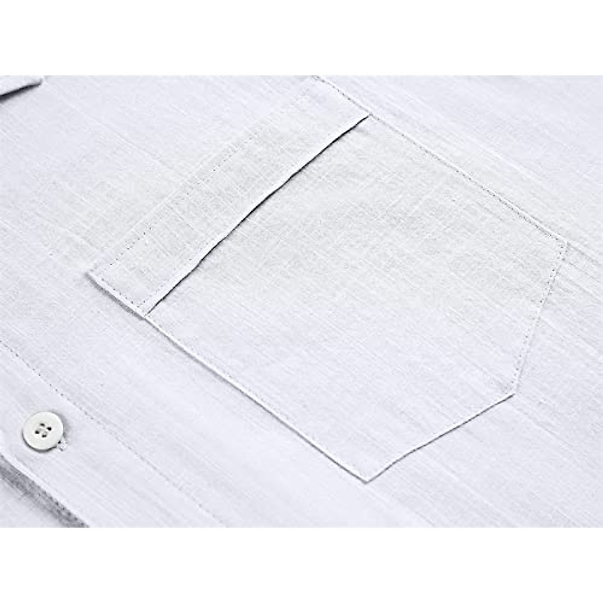 Men Cotton Linen Button Down Shirts Short Sleeve Summer Beach Tops Lightweight Casual V Neck Plain Holiday Shirt (White,Large)