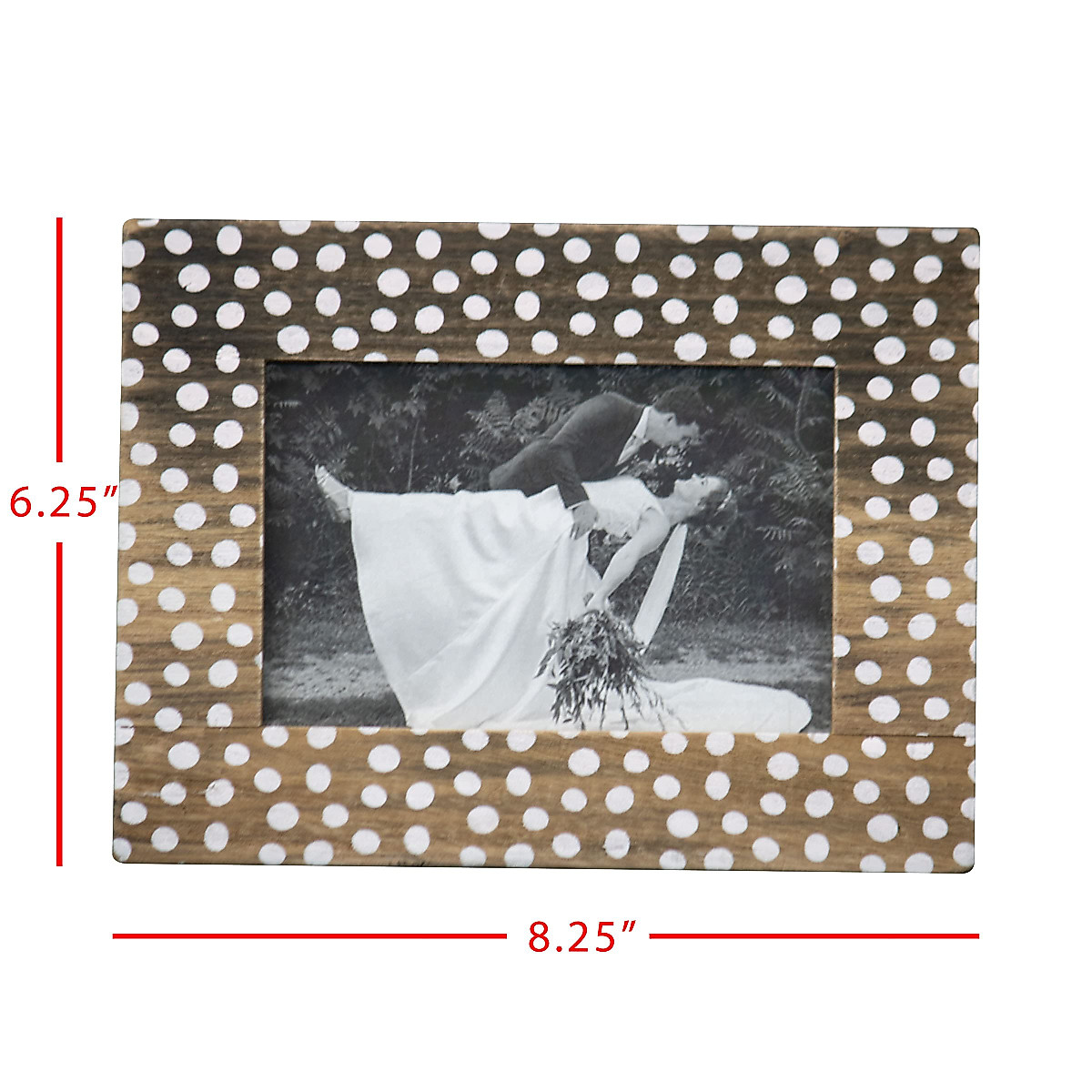 Foreside Home & Garden White Polka Dot Pattern 4x6 inch Wood Decorative Picture Frame