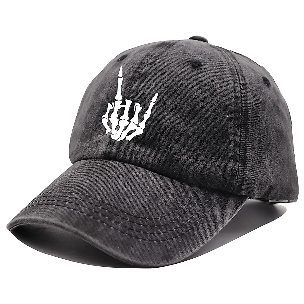 Skeleton Hand Hat, Skull Finger Baseball Cap Adjustable Washed Distressed Denim for Men Women