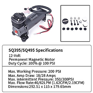ZHSYMX Ultra Quiet Air Compressor, 1/4 NPT Super Silent 69DB 12V 300PSI Air Ride Suspension Compressor/Air Train Horn for Train/Truck/Car Black