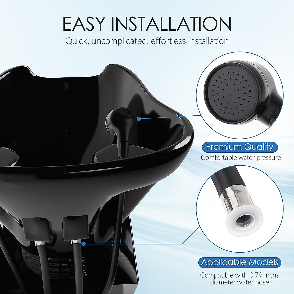 Bathtub Faucet Sprayer Attachment - Portable Shampoo Bowl Sink Shower Head and Black Rubber Hose Replacement Part for Salon, Barber Shop, Spa, Rehab