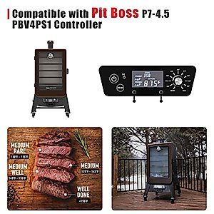Replacement Parts Digital Thermostat Control Board Kit for Pit Boss Pro Series 4 Vertical Smoker Grill Compatible with Pit Boss P7-4.5 PBV4PS1 with RTD Temp Sensor,2pcs Meat Probe,Igniter Hot Rod