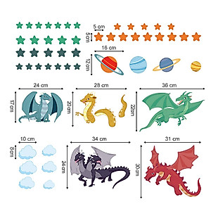 decalmile Cute Dragon Wall Decals Planets Stars Wall Stickers Playroom Boys Bedroom Kids Room Wall Decor