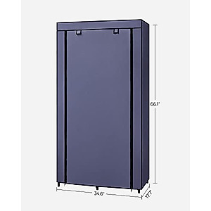 SONGMICS Portable Closet, Clothes Storage Organizer with 6 Shelves, 1 Clothes Hanging Rail, Non-Woven Fabric Closet, Metal Frame, 34.6 x 17.7 x 66.1 Inches, Dark Blue URYG084I02
