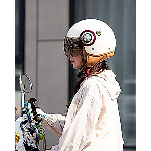 ILM 3/4 Open Face Motorcycle Helmets for Women Men Retro Moped Scooter Cruiser Casco Vintage Half Helmet DOT ECE Model B-100E (Cream White,L)
