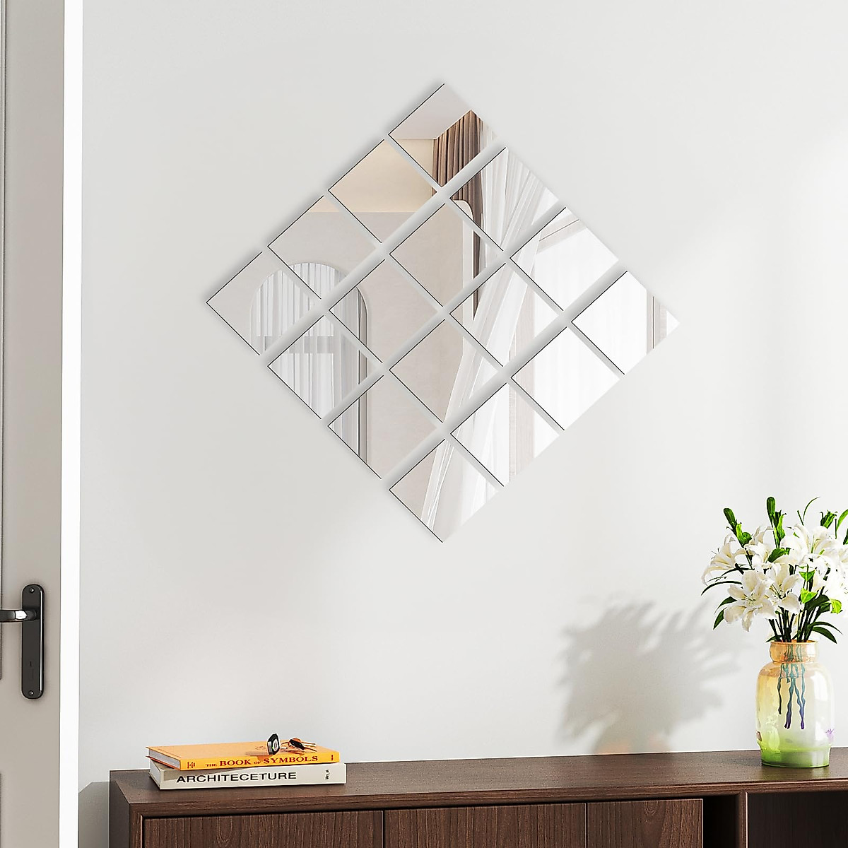 Suwimut 50 Pack Square Glass Mirror Tiles, 4x4 Inch Small Square Decorative Glass Mirrors for Table Centerpieces, Crafts, Wall, Mosaics, DIY Home Projects, Decorations, Arts and Crafts Supplies