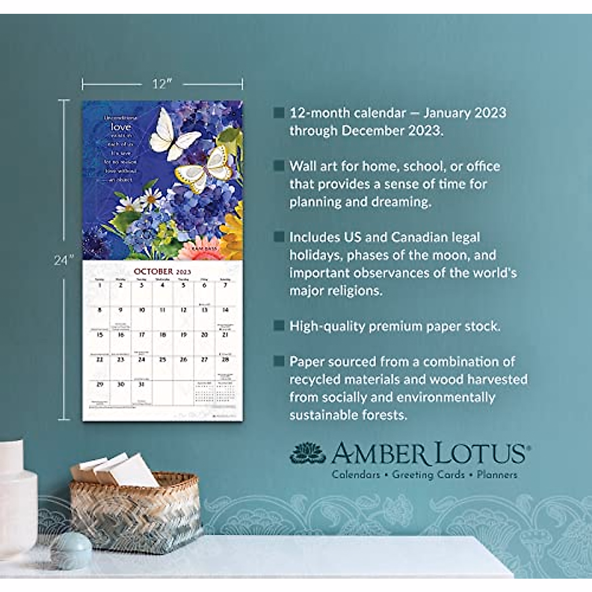 Be Here Now 2023 Wall Calendar: Teachings from Ram Dass | 12" x 24" Open | Amber Lotus Publishing