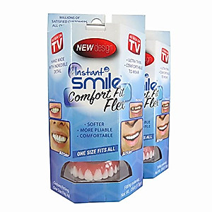 Instant Smile Flex 2pk - Bright White Shade - One Size Fits Most. Fix Your Smile at Home in Minutes! Comfortable Upper Cosmetic Veneer for A Perfect Smile!