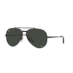 Ray-Ban RB8225 Aviator Titanium Sunglasses, Black/Polarized Dark Grey, 62 mm