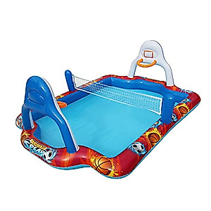 Banzai Outdoor Inflatable Sports Arena 4 in 1 Play Center Water Park Pool with Soccer, Volleyball, and Basketball Sports Ball, Ages 3+