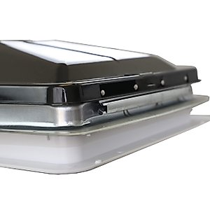 Class A Customs 14" RV Roof Vent 12 Volt Powered Fan with SMOKE Wedge Style Lid - NO GARNISH - Putty and Screws | 74112A-NGR-PS