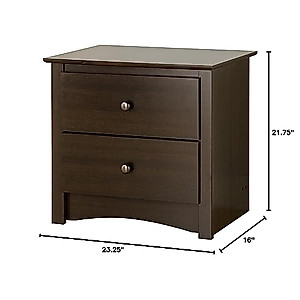 Prepac Sonoma Traditional Nightstand Side Table with 2 Drawers, Functional 2-Drawer Bedside Table 16" D x 23.25" W x 21.75" H, Espresso, EDC-2422