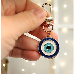 MyfavoriteK Shining Enamel Evil Eye Keychain for Women Protection Good Luck Charms Key Chain for Car Keys Holder Bag Purse (Blue)