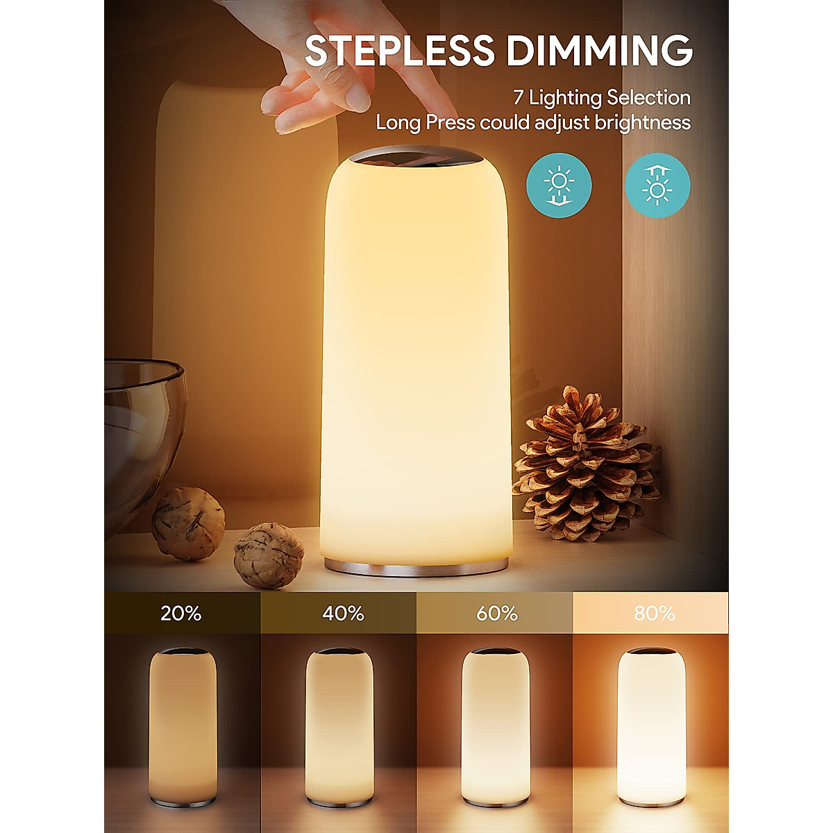 EASEMO LED Touch Lamp, RGB Bedside Table Lamps with Timer Function, Dimmable Warm White Reading Night Light with Memory Function for Nightstand Bedroom