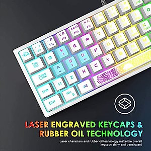 60% Gaming Keyboard and Mouse,Rainbow LED Backlit Gaming Keyboard with Wired Mini Portable Ergonomic 2400 DPI Ultralight Gaming Honeycomb Shell Mouse,Mouse Pad for Windows PC Gamers(White)