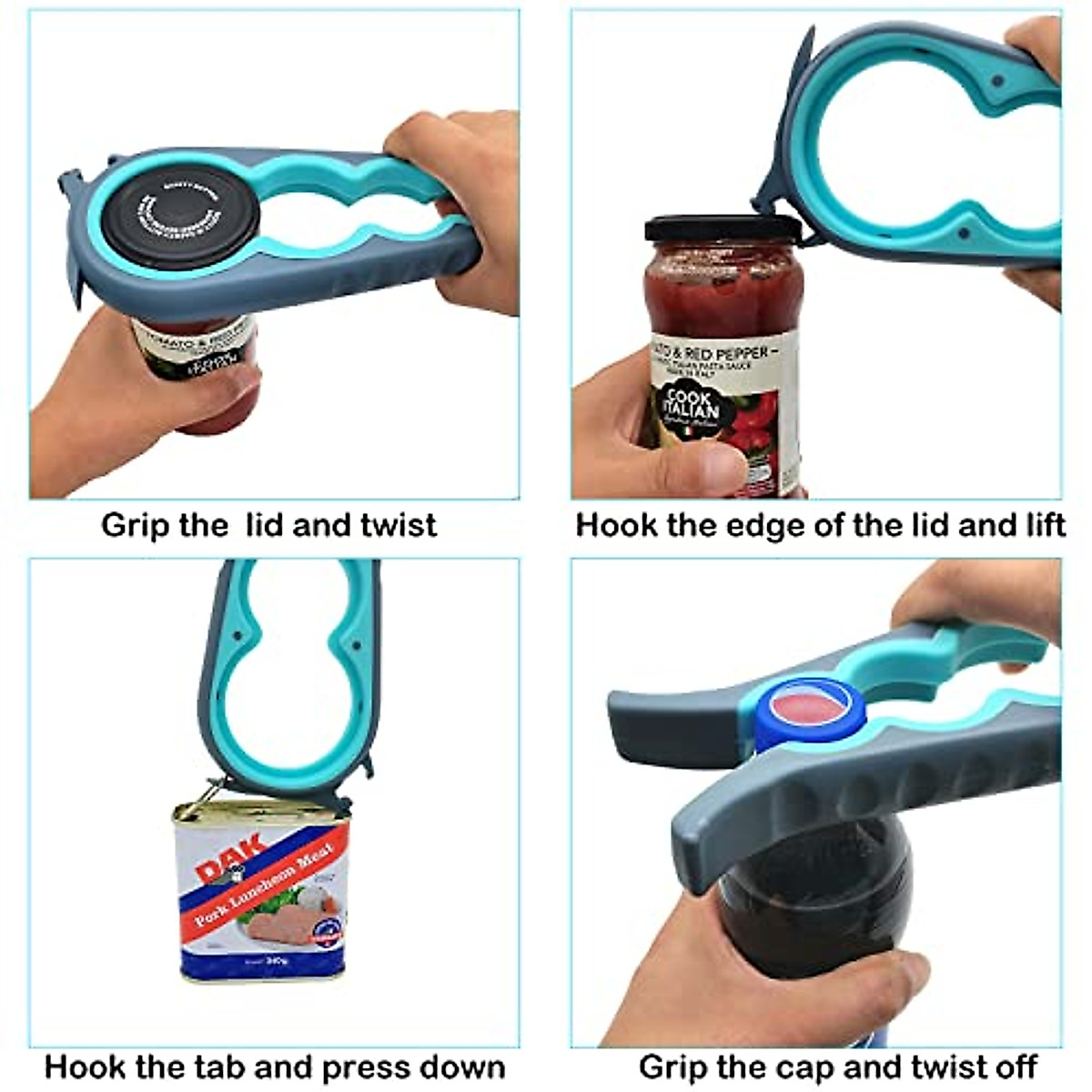 Otstar Jar Opener Bottle Opener and Can Opener for Weak hands, Seniors with Arthritis and Anyone with Low Strength, Mutil Jar Opener Get Lids Off Easily (Blue and Grey)