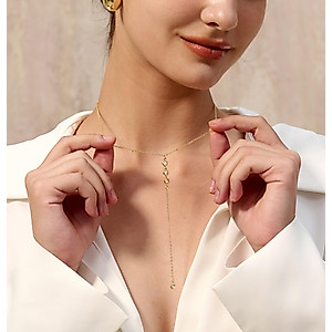 Tewiky Lariat Necklace , Simple Long Dainty Gold Necklace for Women Trendy 14k Gold Plated CZ Diamond Drop Cute Aesthetic Y Necklace Fashion Jewelry Gifts