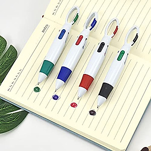 Abaokai 4 Pack 1.0 mm 4-in-1 Shuttle Pens Retractable with Carabiner Keychain On Top, 4-Color Retractable Multicolor Ballpoint Pens for Office School Supplies Students Children Gift