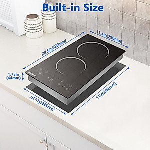 Karinear 110V Electric Cooktop 2 Burner - 12 Inch Plug in Electric Stove 110v, Countertop & Built-in Ceramic Cooktop, 2000W, Timer, Safety Lock, Residual Heat Indicator, Overheat Protection