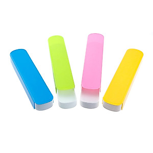 MY MIRONEY 4PCS Portable Tableware Storage Box Plastic Tableware Storage Case Reusable Office Lunch Flatware Box with Sliding Lid, Pink, Blue, Green, Yellow