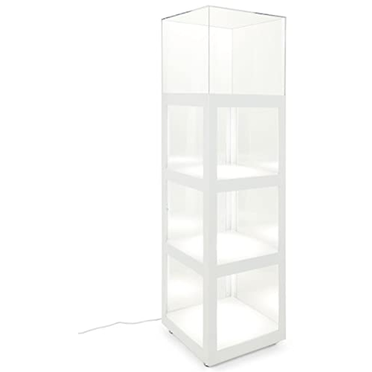 Displays2go 68" Modern Illuminated Curio Cabinet, Locking Door and Dust Cover - Gloss White (DCISDWH)