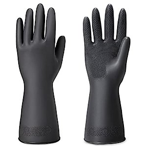 ThxToms Chemical Resist Rubber Gloves,Cleaning Protective Work Heavy Duty Industrial Gloves for Kitchen Cleaning XL,Black,3 Pairs