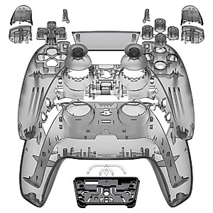 eXtremeRate Full Set Housing Shell with Buttons Touchpad Cover, Clear Black Custom Replacement Decorative Trim Shell Front Back Plates Compatible with ps5 Controller BDM-030 BDM-040