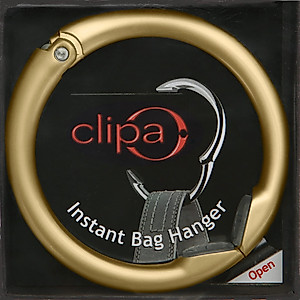 Clipa Bag Hanger – Matte Gold PVD - The Ring That Opens Into a Hook and Hangs in Just 1/2" of Space, Holds 33 lbs., 3 yr. Warranty
