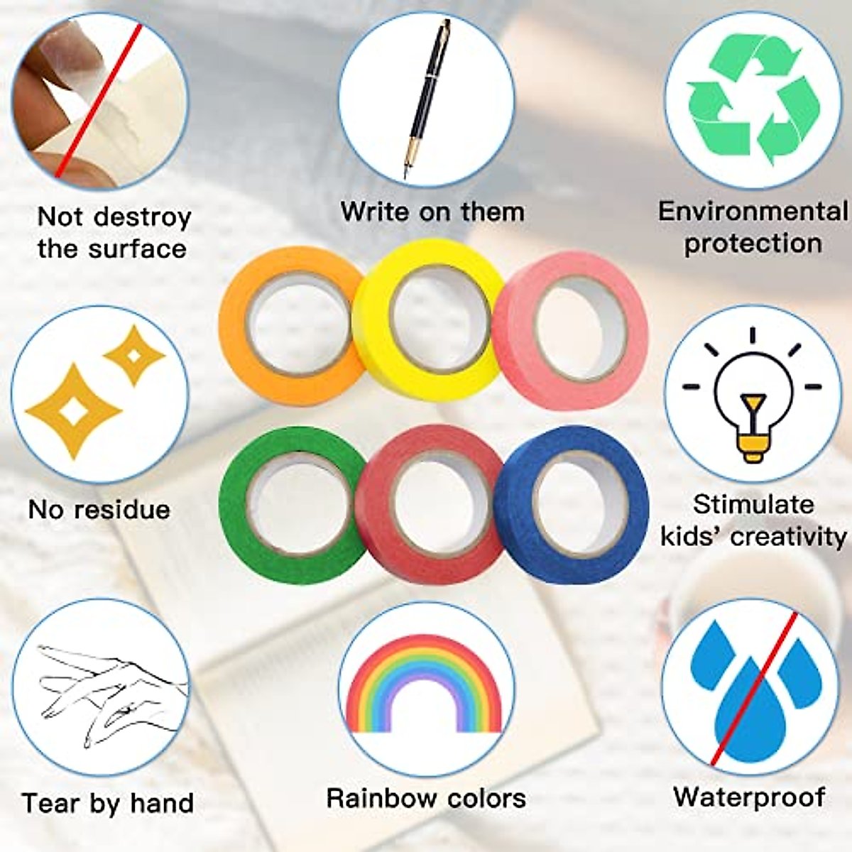 OWLKELA Colored Masking Tape 16 Yard Per Roll, 6 Rolls Rainbow Colors Painting Tape, Painters Tape, Craft Tape, Labeling Tape, Paper Tape for Bullet Journals, Party Decorations, DIY Craft