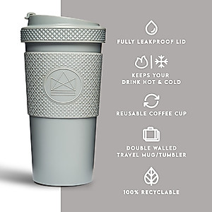 Neon Kactus - Double-Walled Coffee Cup, Reusable Coffee Cup with Resealable Lid, Food-Grade Silicone Seal and Sleeve, Insulated Coffee Tumbler, Leakproof Travel Mug, Recyclable, Forever Young, 20oz