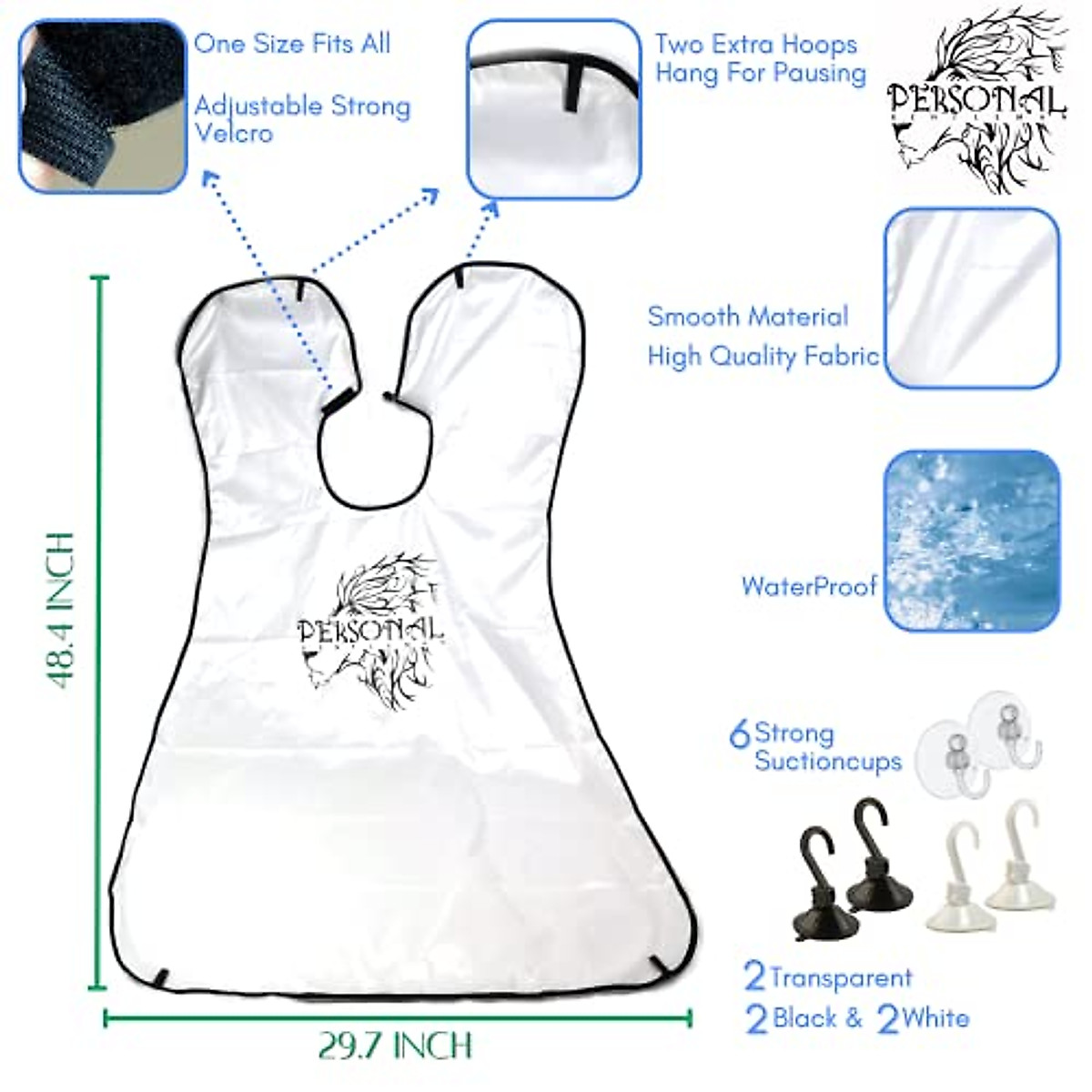 Beard Catcher Kit, 2 Beard Apron/Bib for Mess-Free Shaving+ 6 Suction Cups+ Transparent Beard Shaper with Comb+ Carrying Cloth Bag, Perfect For Men/Boyfriend/Father/Husband/Roommate (WHITE)