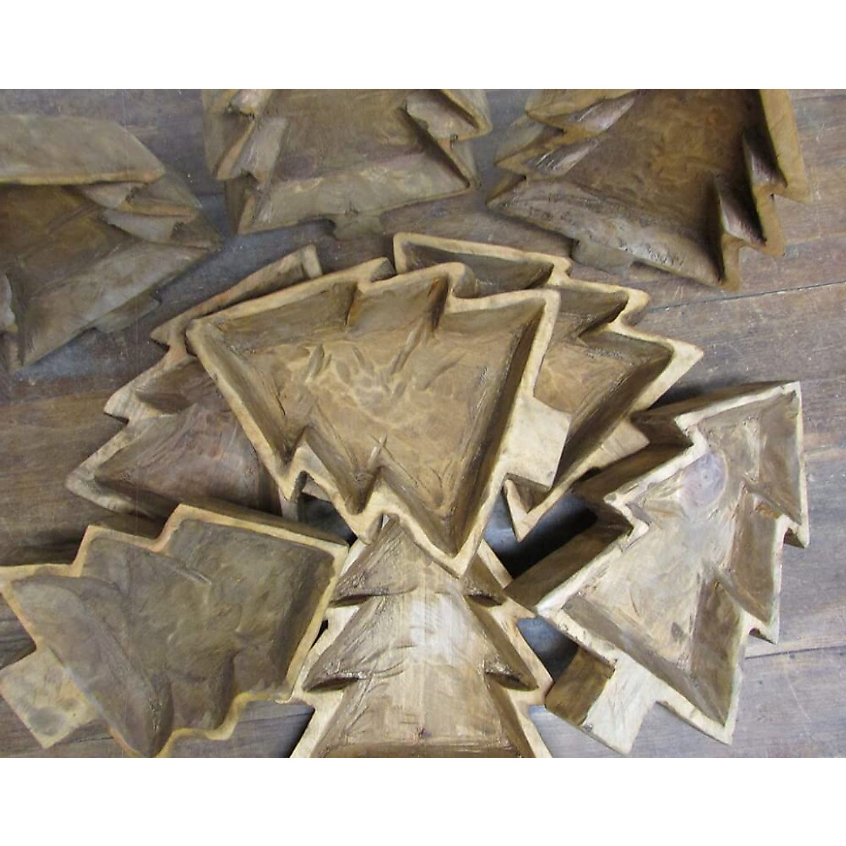5-Pack Farmhouse Tree Wood Rustic Handmade Dough Bowls 9 x 13 x 1.5 inches - Candle Pour - Candle Fill - Gifts for Holidays, Christmas Tree