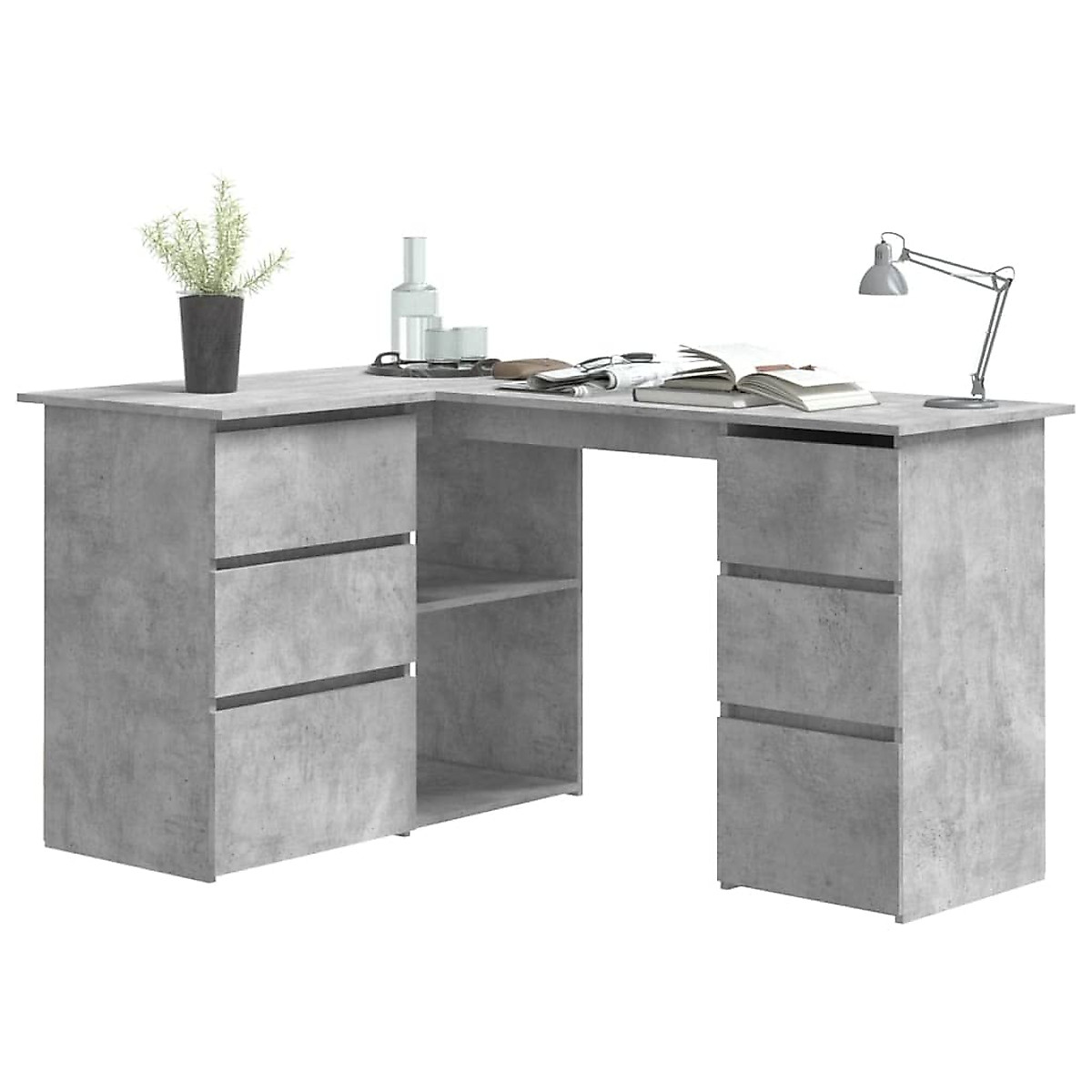 vidaXL Corner Desk, L-Shaped Computer Desk with Storage, Home Office Desk, Workstation Table, Scandinavian Style, Concrete Gray Engineered Wood