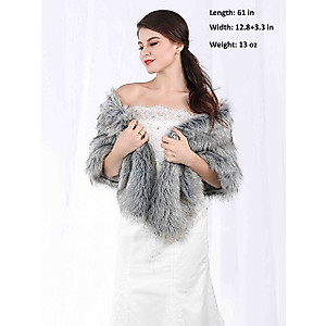 Chicer Wedding Faux Fur Shawl Bridal Faux Fur Shawl Wrap Stole Winter Faux Fur Coat for Bride and Bridesmaids(Grey)
