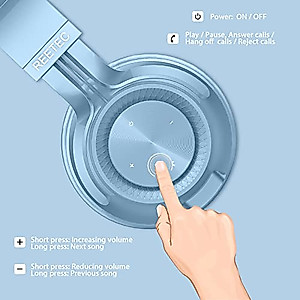 REETEC Wireless Bluetooth Headphones Over-Ear - [40 Hrs Playing Time, Soft Protein Earpads] Foldable HiFi Stereo Wireless Headphones with Microphone, Deep Bass Headset for Phone, PC, iPad - Blue