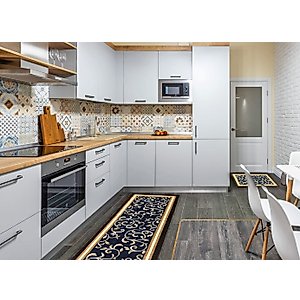 Gloria Non Slip Rubber Back Kitchen Rug Kitchen Runner Kitchen Mat Carpet for Kitchen Anti Slip Stair Treads (Navy Blue, Kitchen Set (20"x59" and 20"x30"))