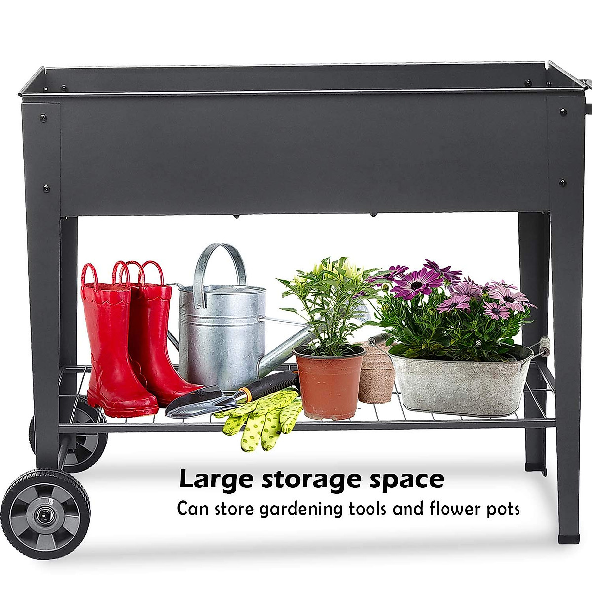 FOYUEE Raised Planter Box with Legs Outdoor Elevated Garden Bed On Wheels for Vegetables Flower Herb Patio