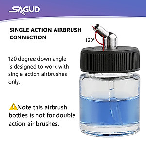 SAGUD 10pcs Glass Airbrush Bottles Kit 18cc (2/3 Ounce) Airbrush jar with 10pcs Adapter Cap Covers Set and 60° Down Angle Adaptor Lid,Fits Single Action Siphon Feed Airbrushes
