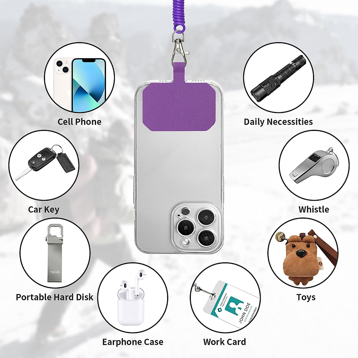 HOTEMIA Phone Tether Lanyard Anti Theft Phone Strap with Carabiner Anti-drop Outdoor Skiing Hiking Cycling fishing Climbing fit iPhone and Most Cell Phone (Black+Purple)