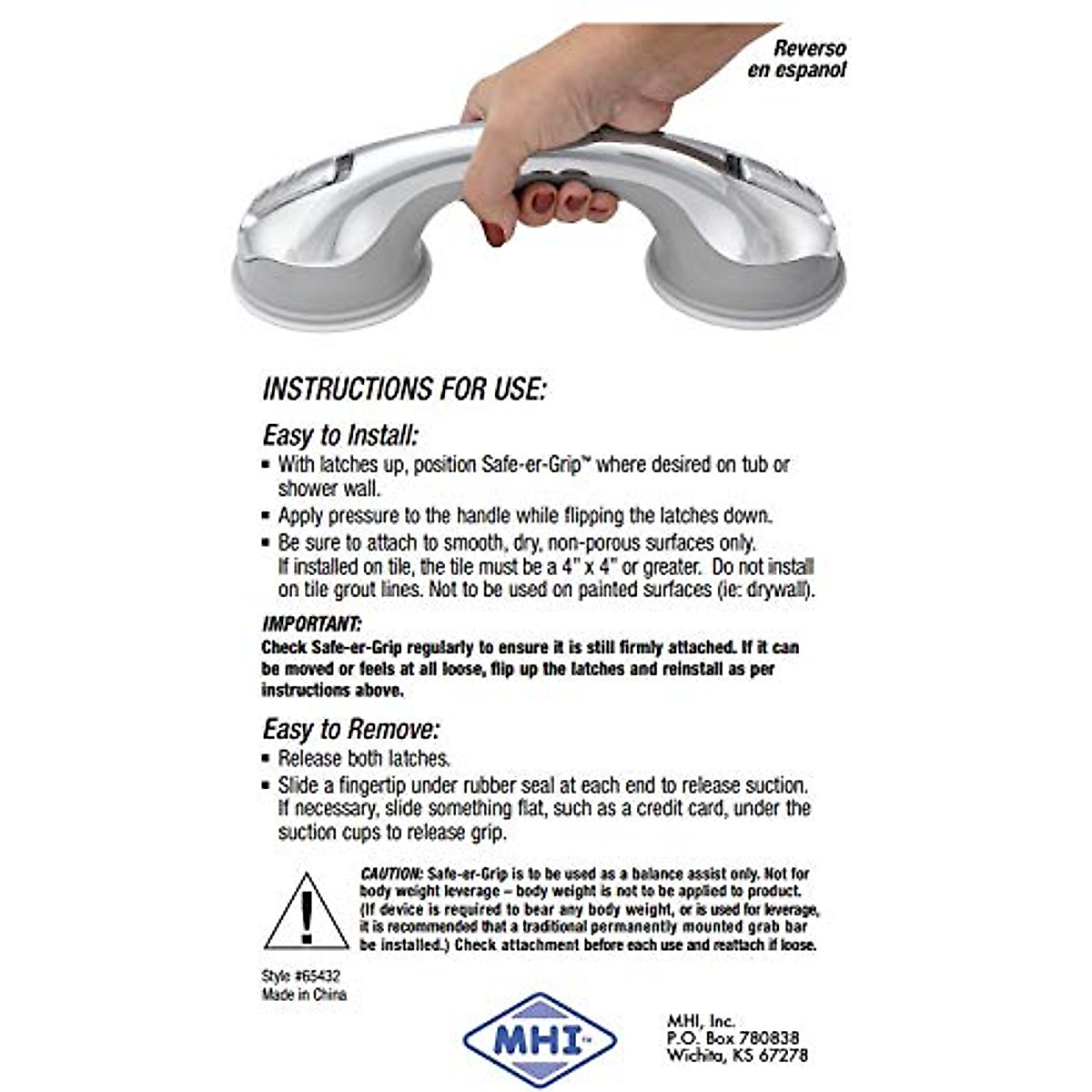 Safe-er-Grip Changing Lifestyles Suction Cup Grab Bars for Bathtubs & Showers; Safety Bathroom Assist Handle, Chrome, 16 inches