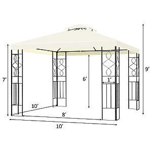 Tangkula 10 x 10FT 2-Tier Patio Gazebo, Outdoor Canopy Gazebo Tent with Vented Double Roof, Powder Coated Steel Structure, Sun Shading Gazebo Canopy Shelter for Home, Patio, Backyard, Garden (Beige)