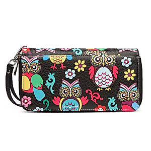 Colorful Owl Rhinestone Studded Spring Western Style Studs Fashion Clutch Purse Women Country Wrist Strap Wristlets Wallet